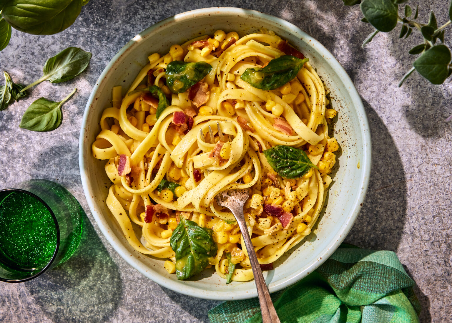 Creamy Spiced Corn and Bacon Pasta - Maya Kaimal