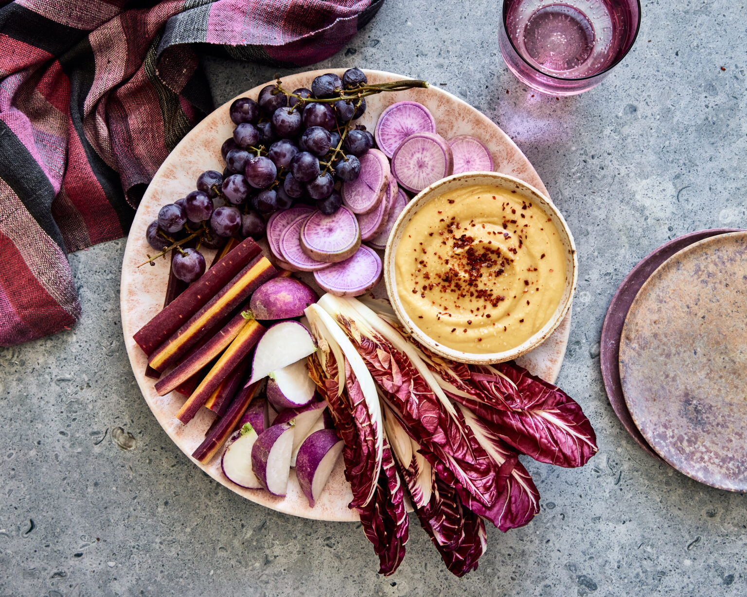 Indian-Spiced Hummus with Purple Crudité - Maya Kaimal